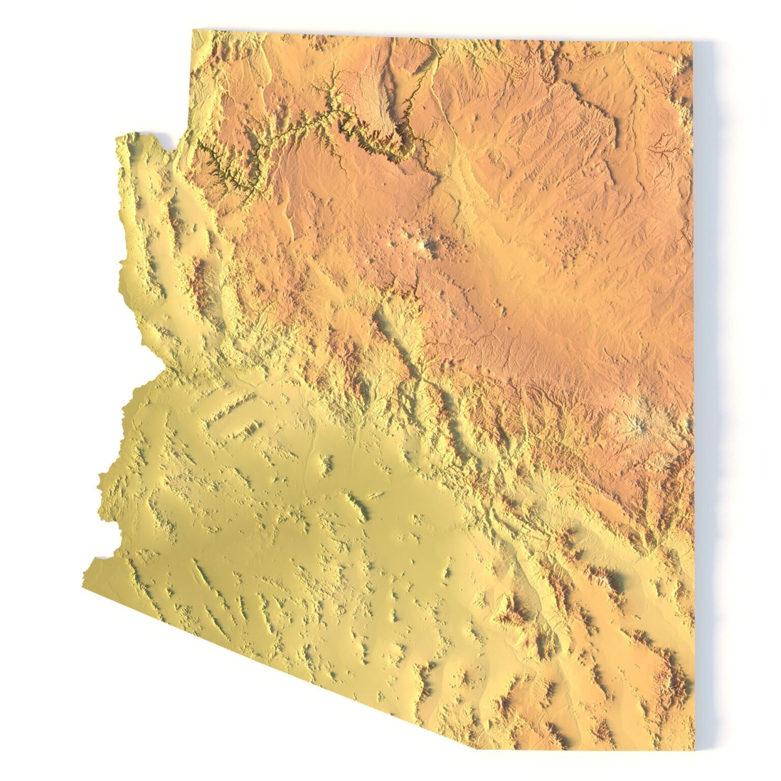 Arizona Topographic Map STL for 3D Printing & CNC