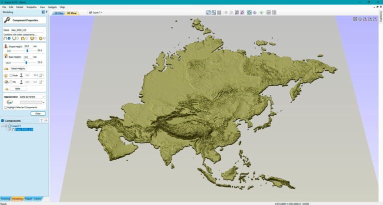 Asia Topographic Map STL | 3D Terrain Model for Printing & CNC