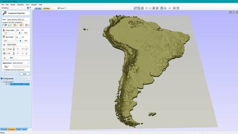 South America 3D STL Map – Topographic STL Model for 3D Printing & CNC