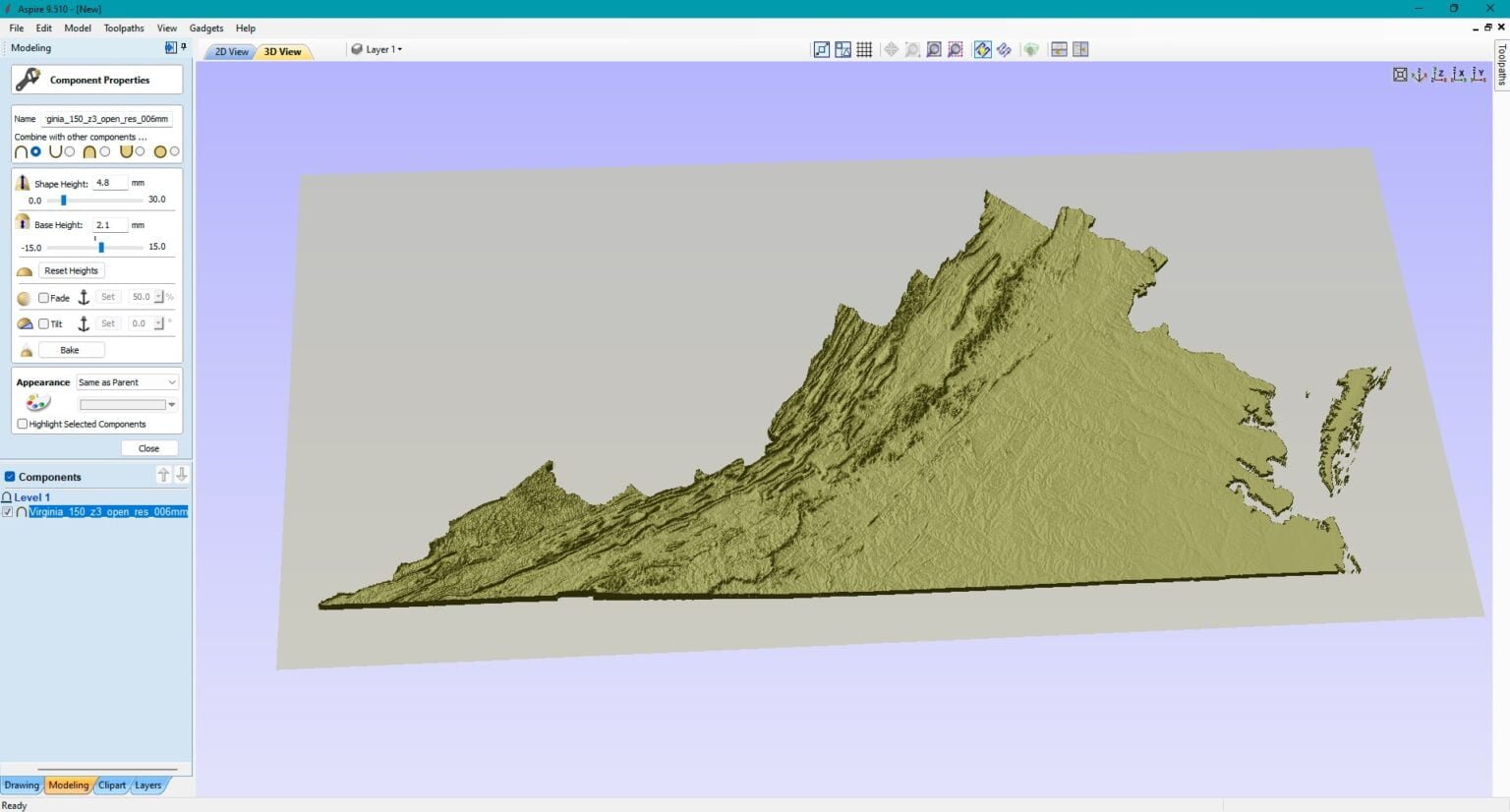 State of Virginia terrain 3D Print model | 3D Models and 3D Maps