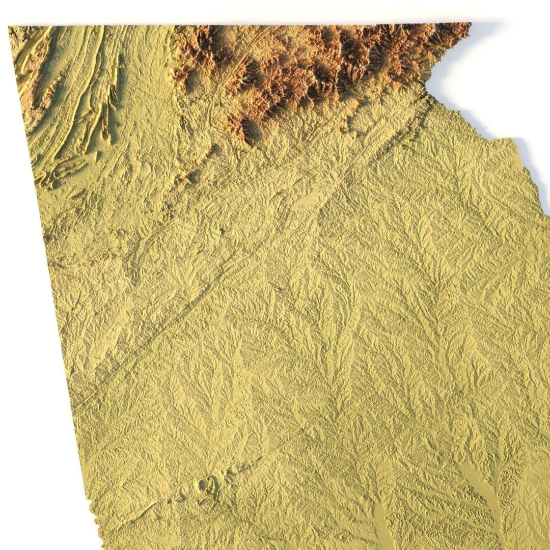 State of Georgia terrain 3D Print model | 3D Models and 3D Maps