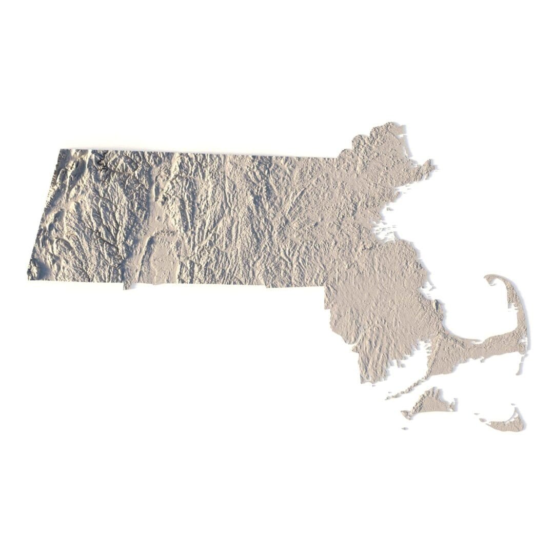 State of Massachusetts terrain 3D Print model | 3D Models and 3D Maps