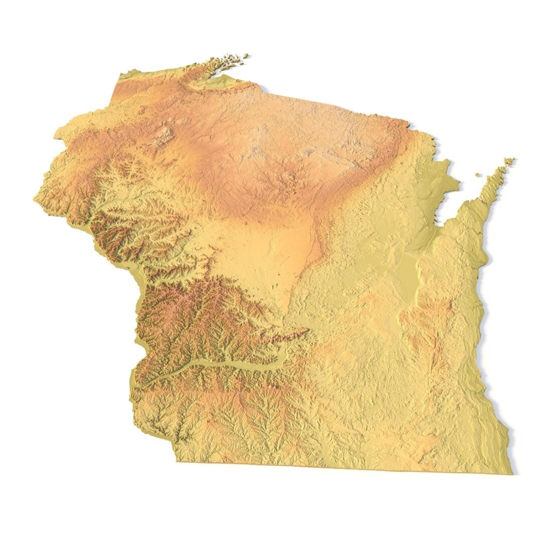 State of Wisconsin terrain 3D Print model | 3D Models and 3D Maps
