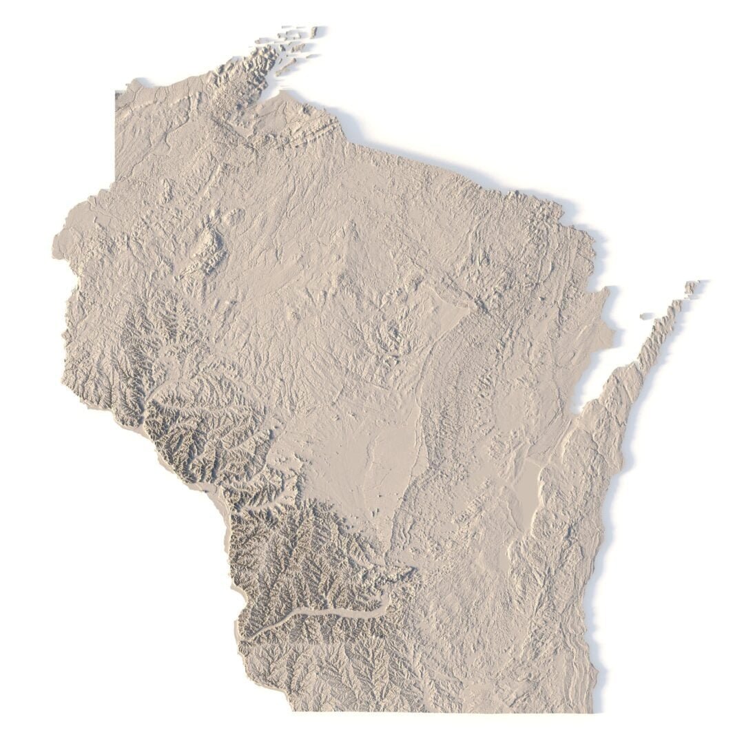 State of Wisconsin terrain 3D Print model | 3D Models and 3D Maps