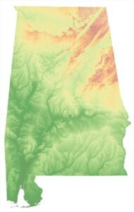 Buy Alabama State 3D Model Terrain Map for 3D Design and Art