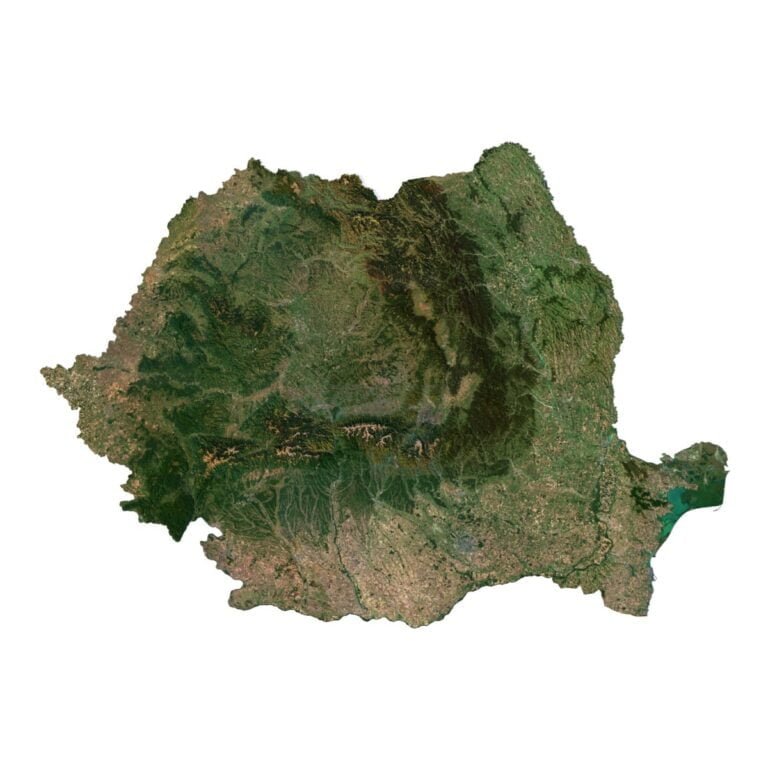 Romania 3D Model Terrain Map for 3D Design and Art.