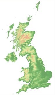 United Kingdom 3D Model Terrain Map for 3D Design and Art.