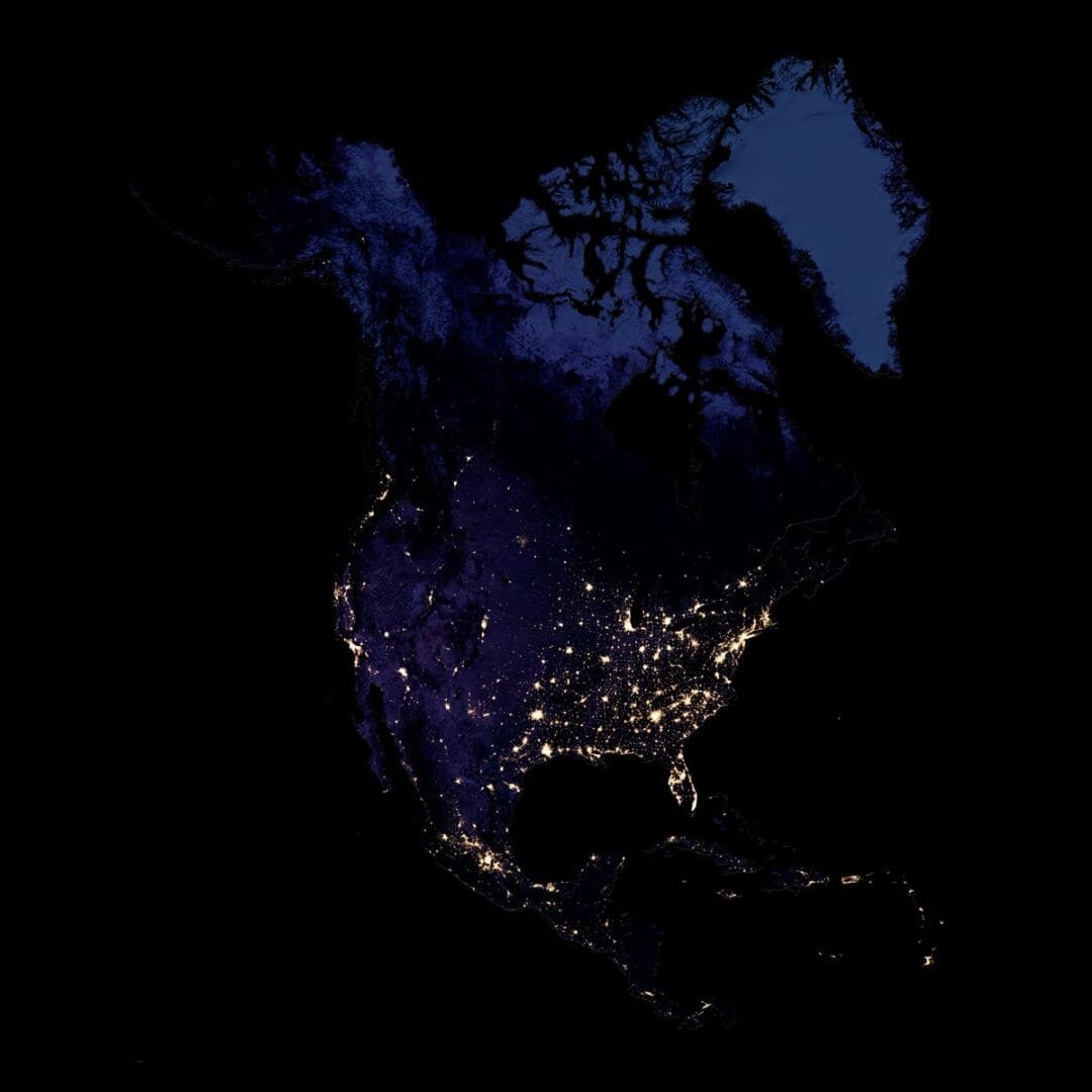 North America Satellite Map at Night – High-Resolution View