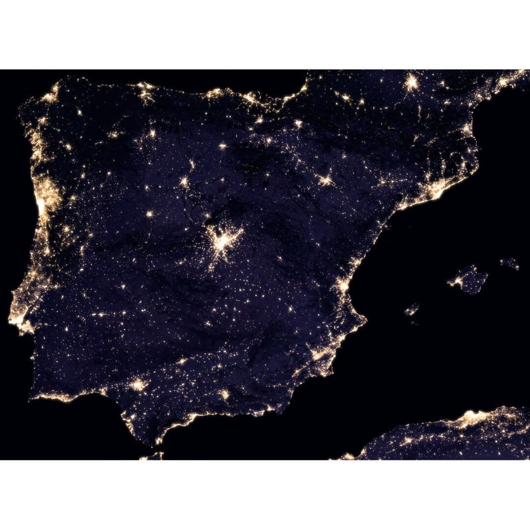 High-Resolution Spain Night Satellite Map | Stunning Night View