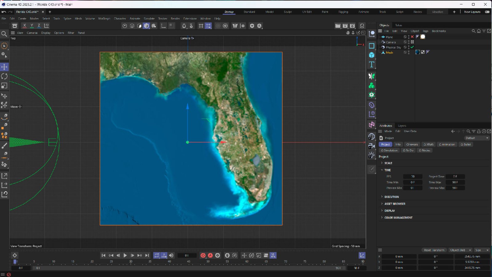 Florida State 3D Terrain Map - High-Resolution OBJ Digital Model